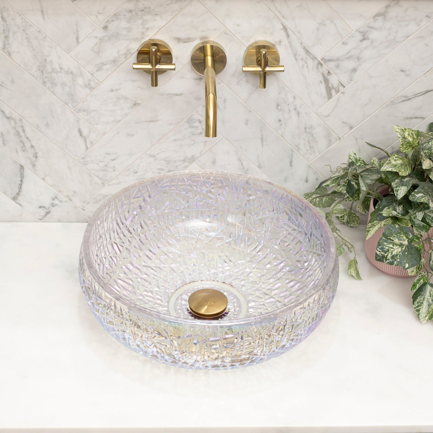 Disco 410mm Above-Counter Glass Basin, Mermaid Glass – Enflair