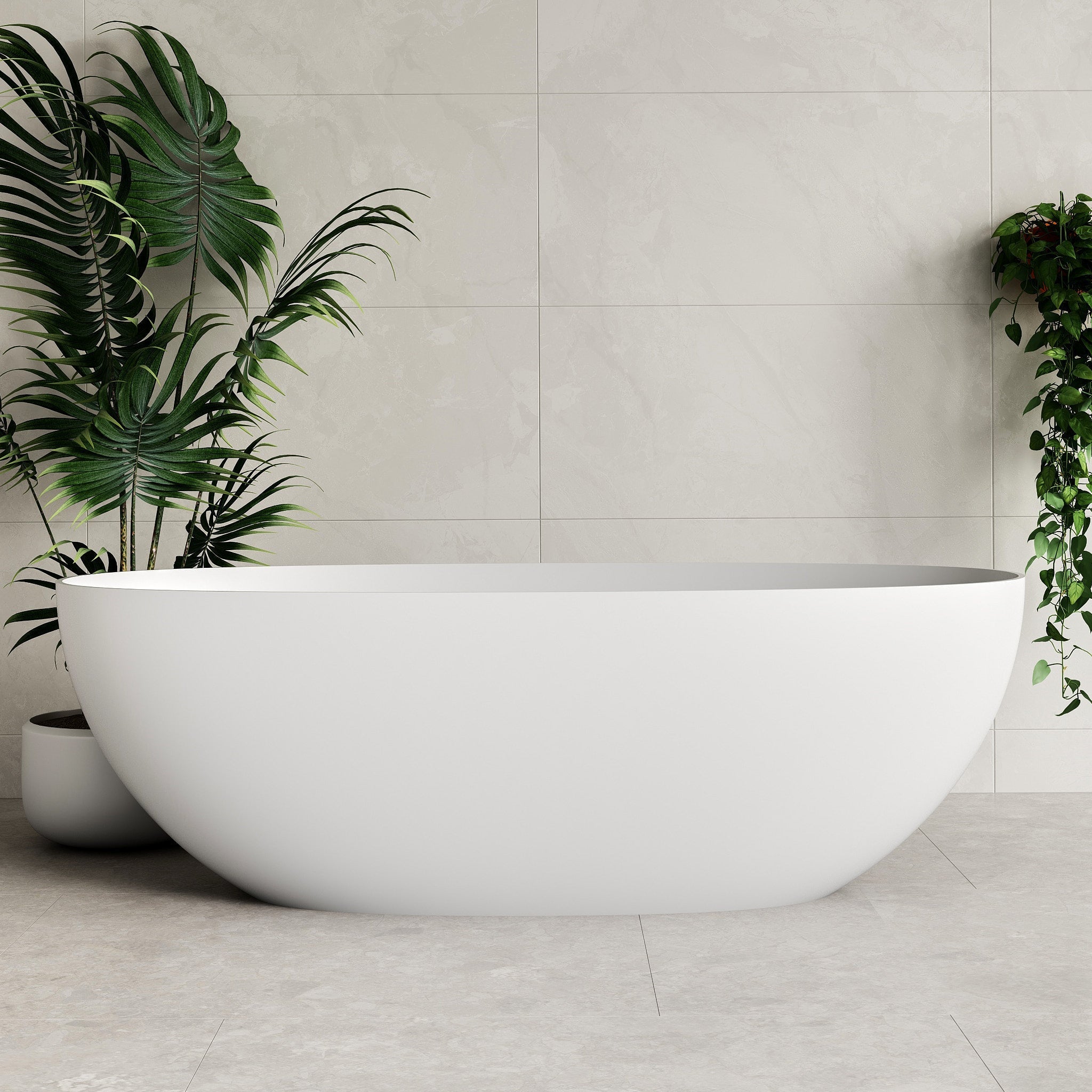 Byron Egg 1500mm Artificial Stone Freestanding Bath, Matte White – Enflair