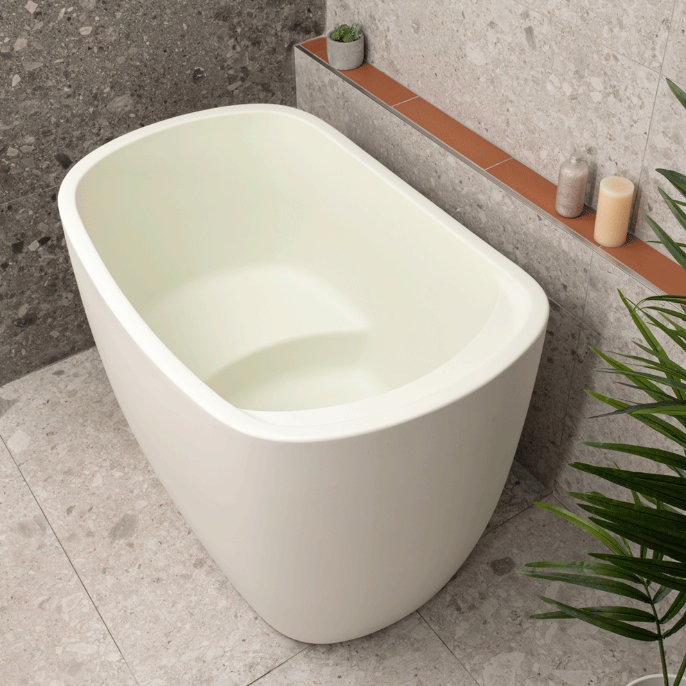 Ofuro 1200mm Extra Height Japanese Soaking Freestanding Bath with Seat ...