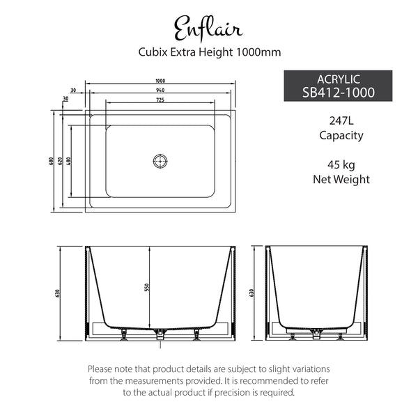 Cubix Extra Height 1000mm Japanese Soaking Bathtub, Gloss White – Enflair