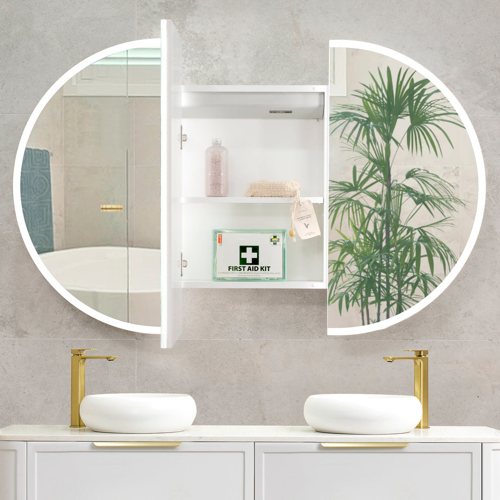 Pill Oval 1200mm x 750mm Frontlit LED Mirrored Shaving Cabinet, Matte ...