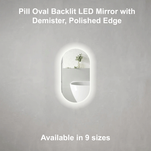 Pill Oval 600mm x 1200mm Backlit LED Mirror with Polished Edge and Dem ...