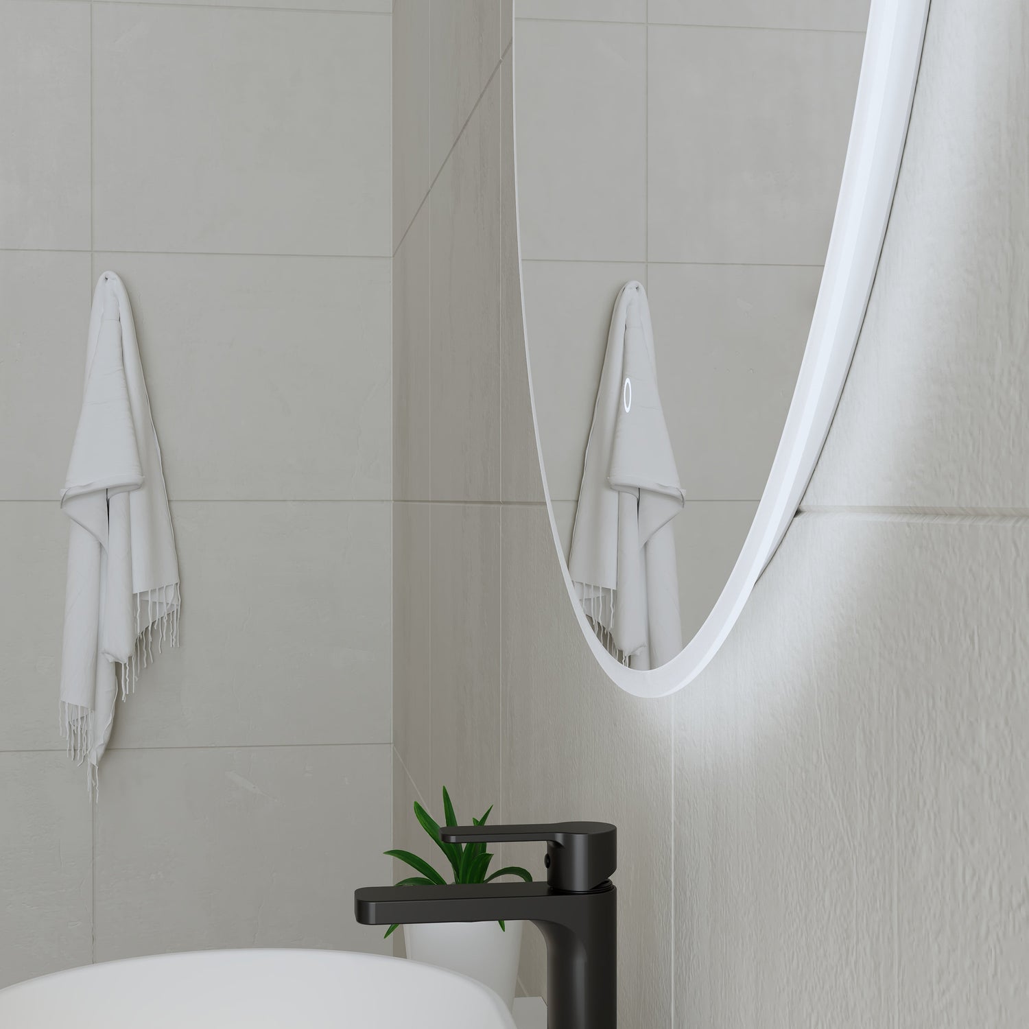 Circa Round 900mm LED Mirror with Frosted Glass Border and Demister ...