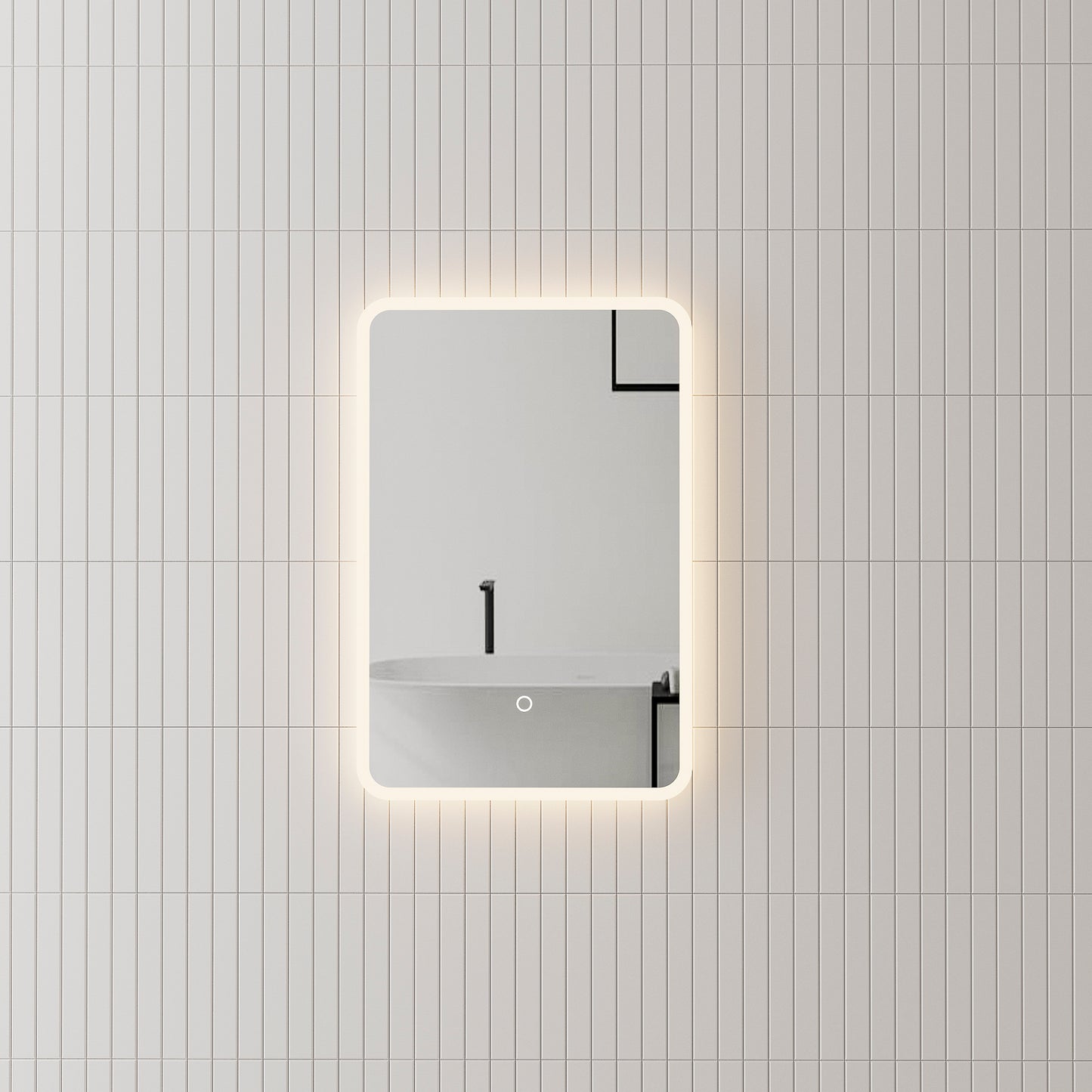 Retti Rectangular 400mm x 600mm LED Mirror with Frosted Border and Dem ...