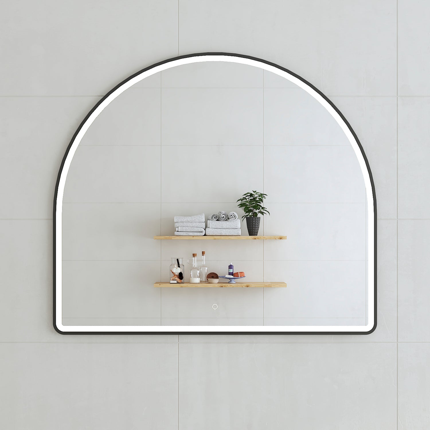 Arco Arch 1150mm x 1000mm Frontlit LED Framed Mirror in Matte Black wi ...