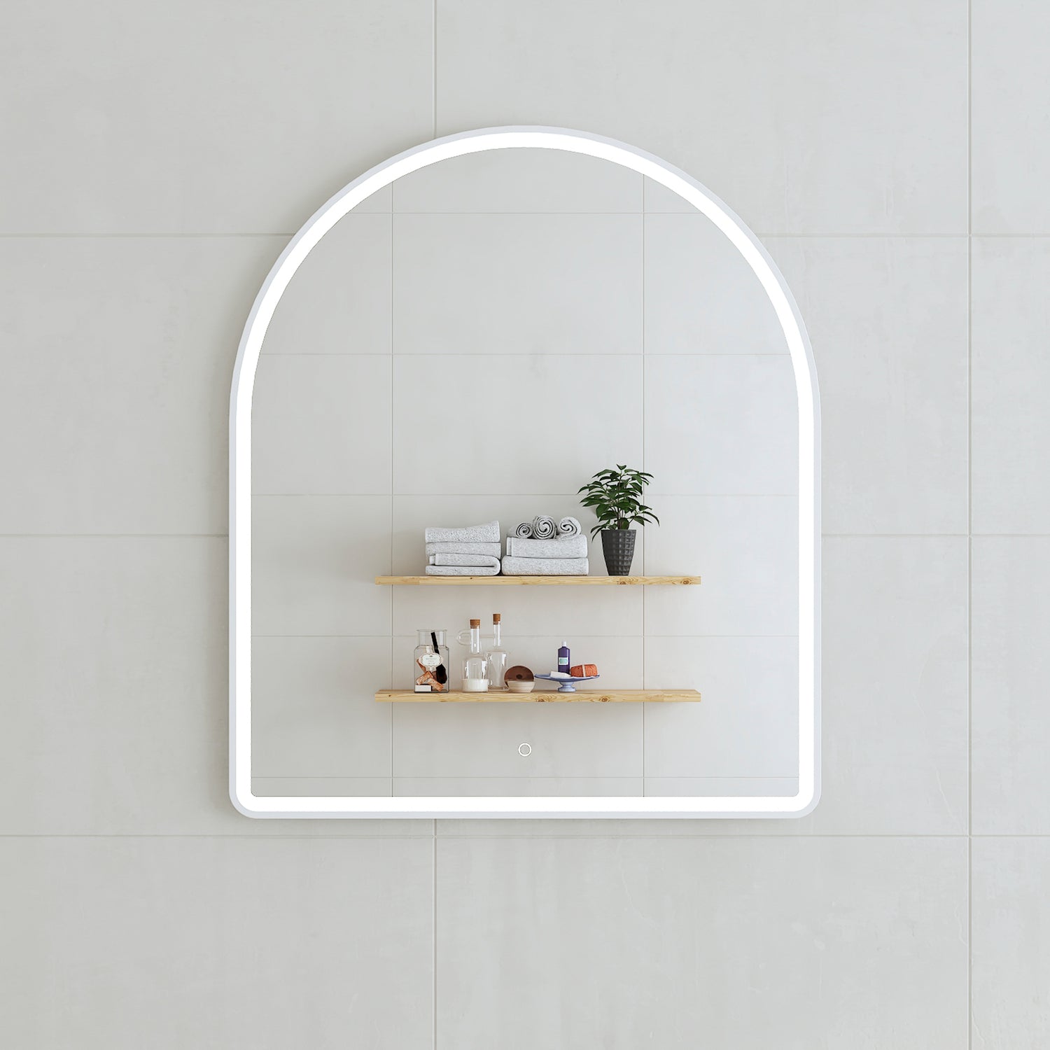 Arco Arch 850mm x 1000mm Frontlit LED Framed Mirror in Matte White wit ...