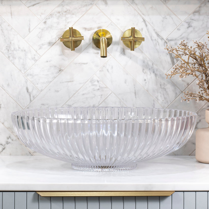 Capara 500mm Above-Counter Glass Basin, Clear Glass – Enflair