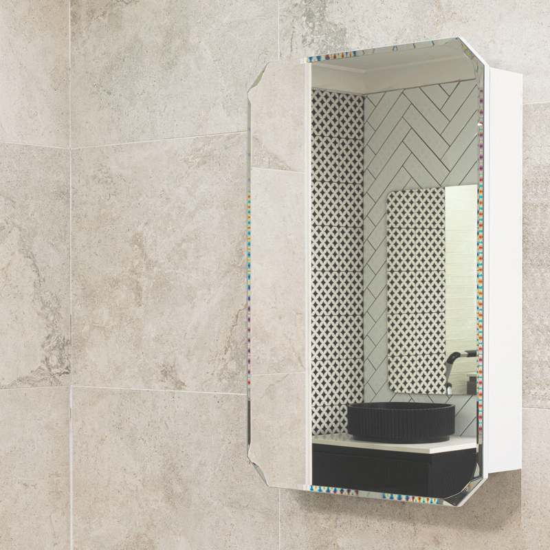 Radiant Jewel 600mm x 900mm Shaving Cabinet Mirror, Matte White – Enflair