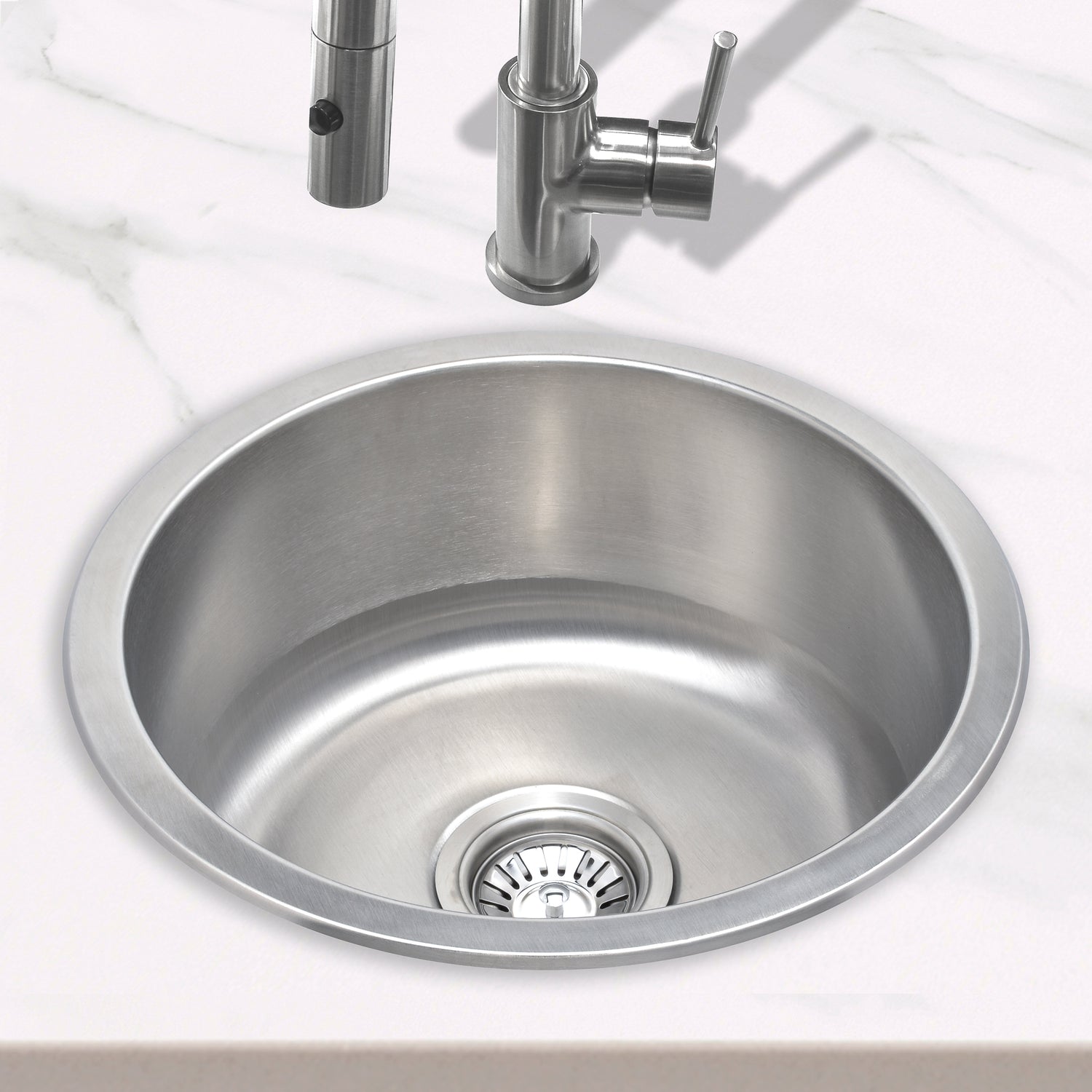 Radii Round 410mm x 180mm Stainless Steel Sink | Brushed Nickel | – Enflair