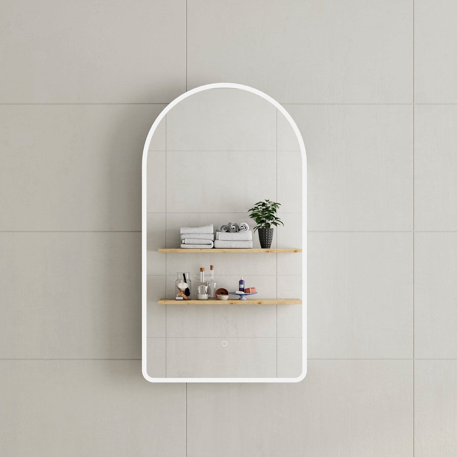 Arco Arch 550mm x 1000mm Frontlit LED Shaving Cabinet Mirror, Matte Wh – Enflair