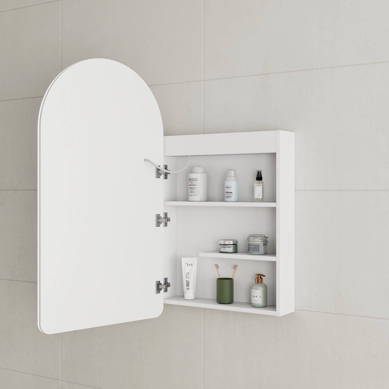 Arco Arch 550mm x 1000mm Frontlit LED Shaving Cabinet Mirror, Matte Wh – Enflair