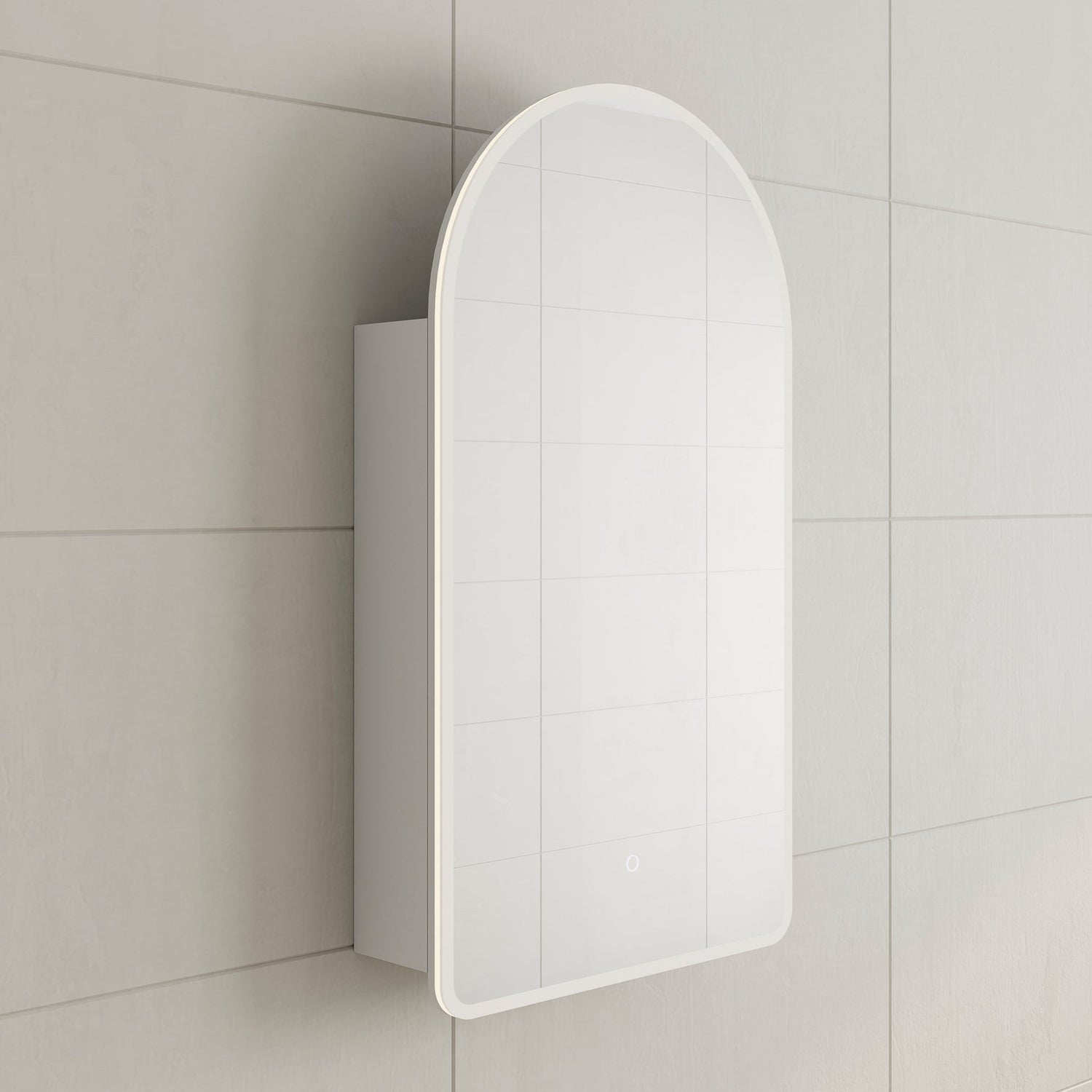 Arco Arch 550mm x 1000mm Frontlit LED Shaving Cabinet Mirror, Matte Wh – Enflair