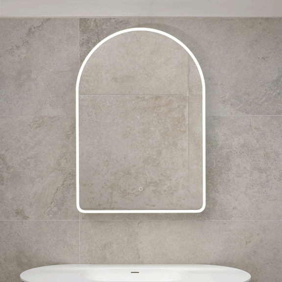 Arco Arch 700mm x 1000mm Frontlit LED Shaving Cabinet Mirror, Matte Wh – Enflair
