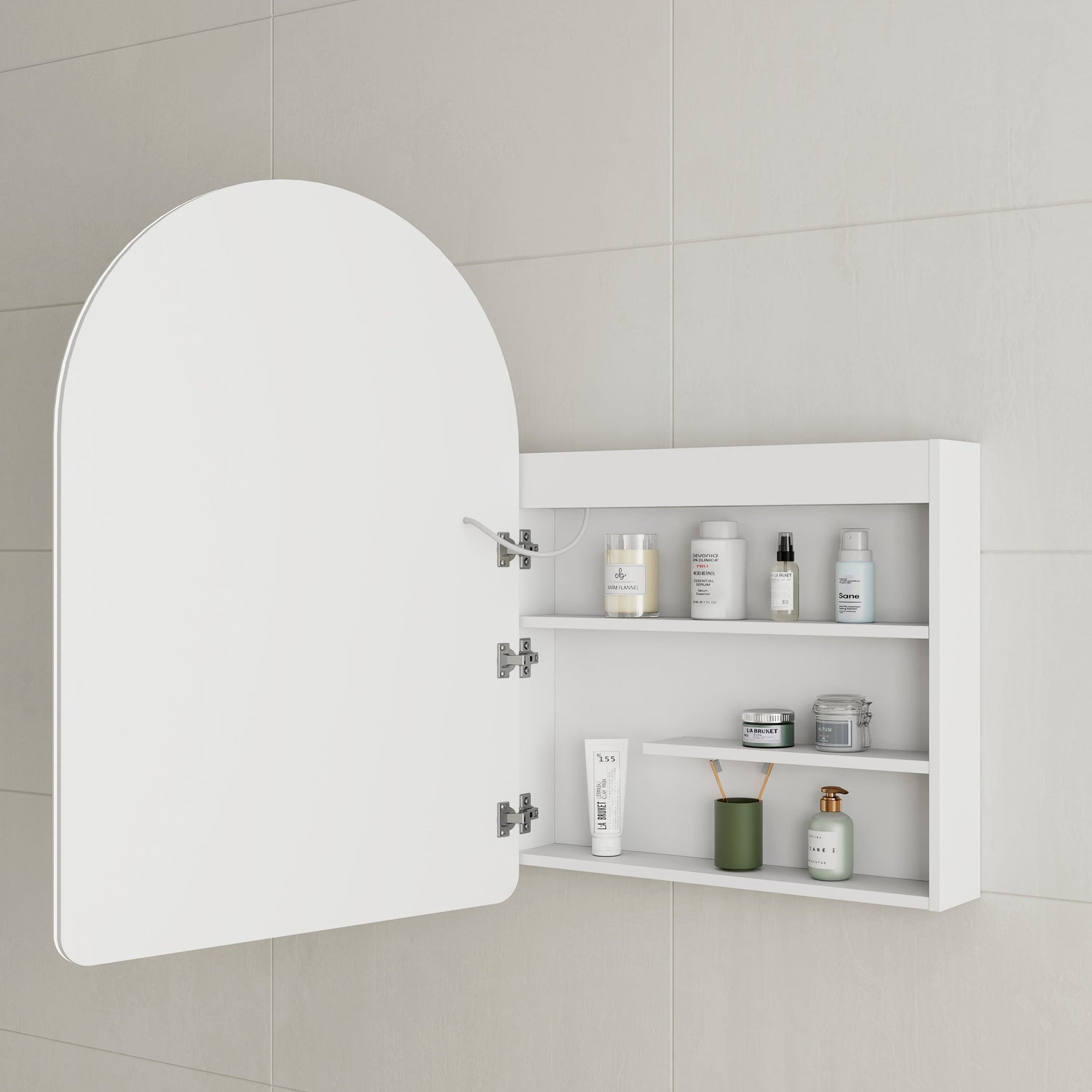 Arco Arch 700mm x 1000mm Frontlit LED Shaving Cabinet Mirror, Matte Wh – Enflair