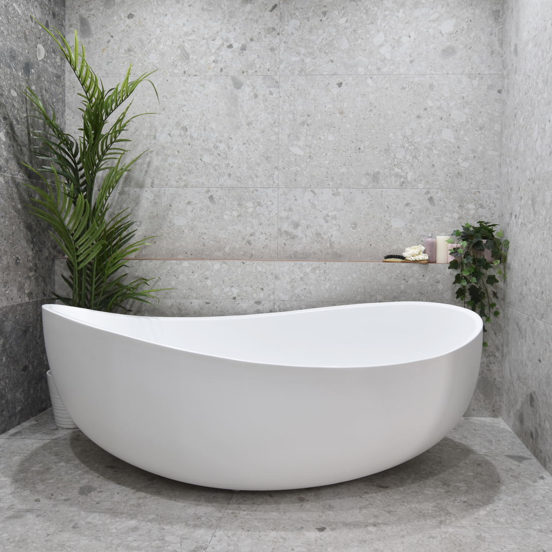 Wave 1800mm Oval Freestanding Bath, Gloss White – Enflair